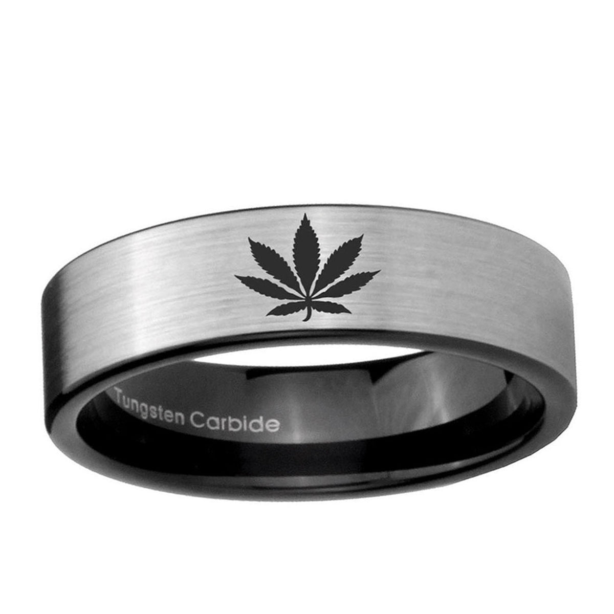 6, 8mm Marijuana Leaf Pipe Cut Brushed Silver Tungsten Wedding Eng ...