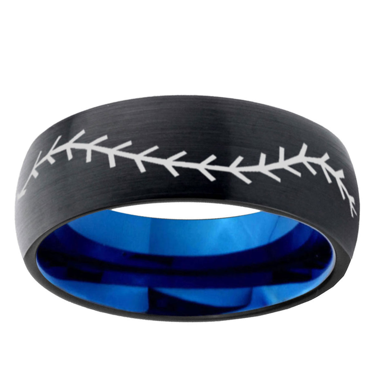 5, 8mm Baseball Blue Tungsten Carbide Personalized Ring | customjewelry14
